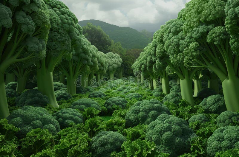 Lush Green Forest of Broccoli Stock Illustration - Illustration of ...