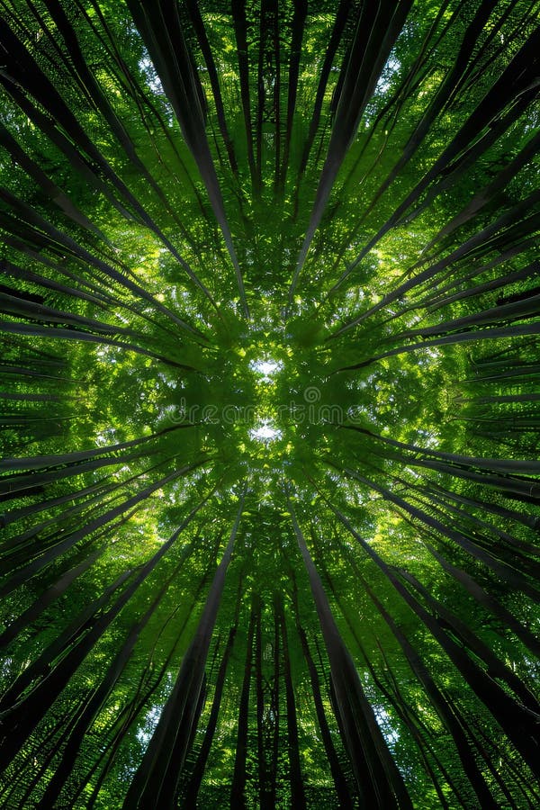 Lush Green Forest Canopy with Tall Trees Blocking Sunlight from Bottom ...