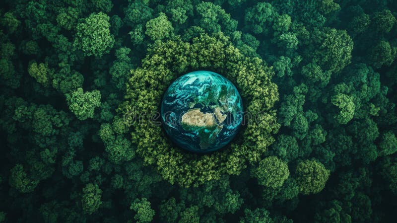 Lush Green Forest Encircling the Earth Stock Illustration ...