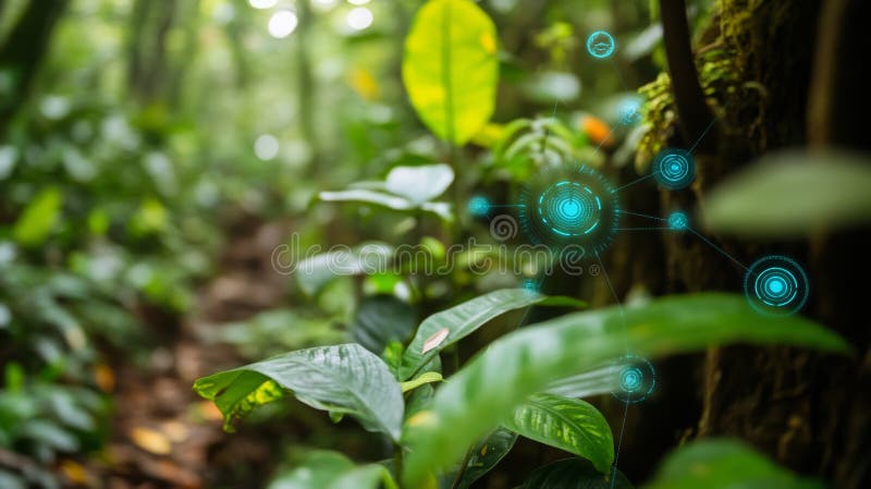 Lush Green Forest Floor with Digital Network, Ecology Technology ...