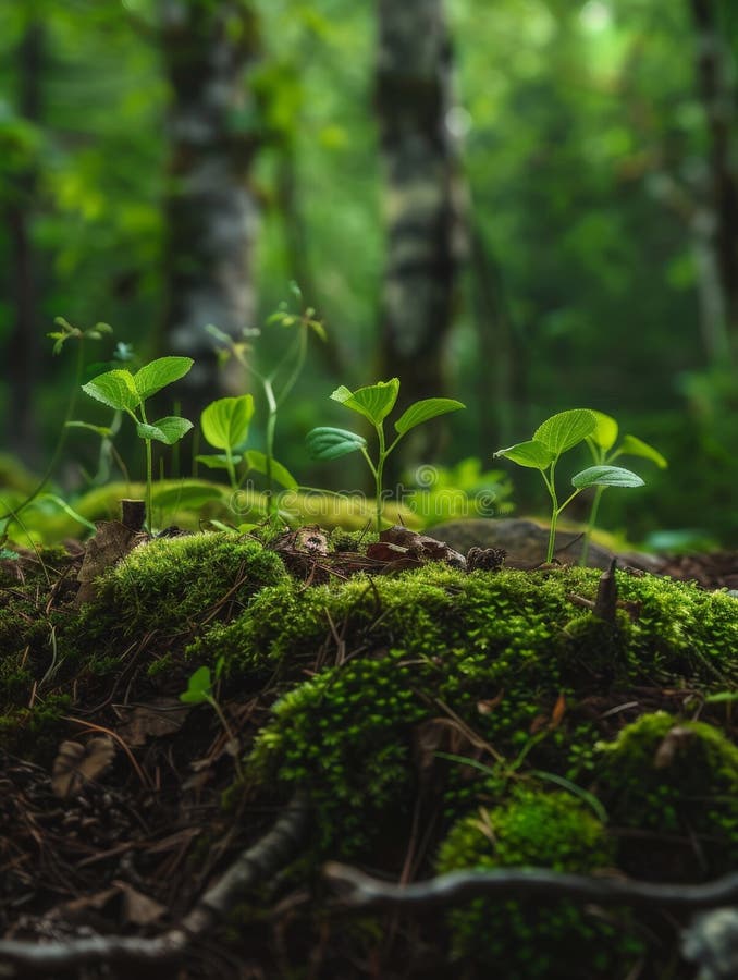Lush Green Forest Floor with Sprouting Plants Stock Illustration - Illustration of ecosystem ...