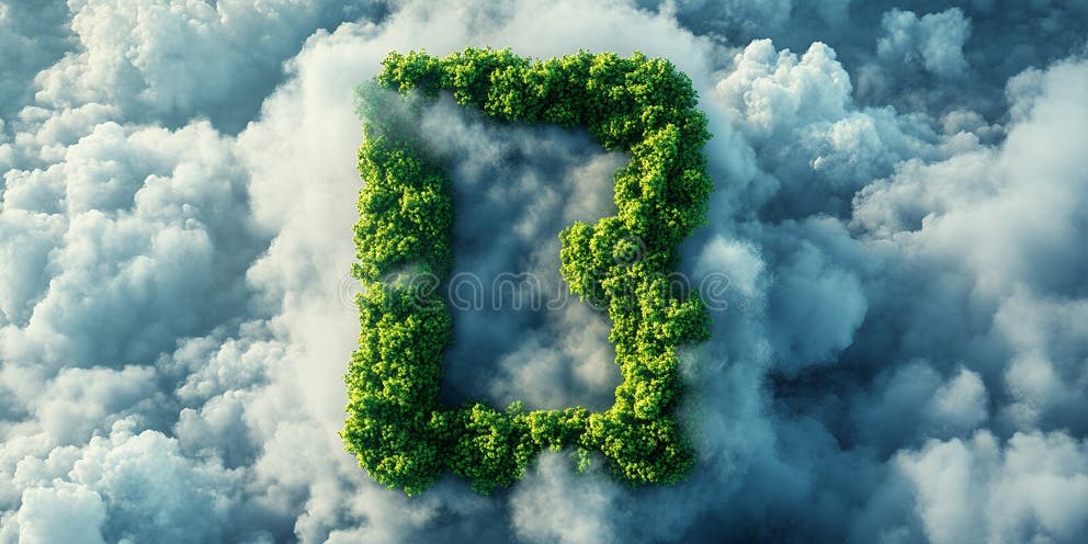 A Lush Green Forest Forms the Letter E in the Clouds Stock Illustration ...