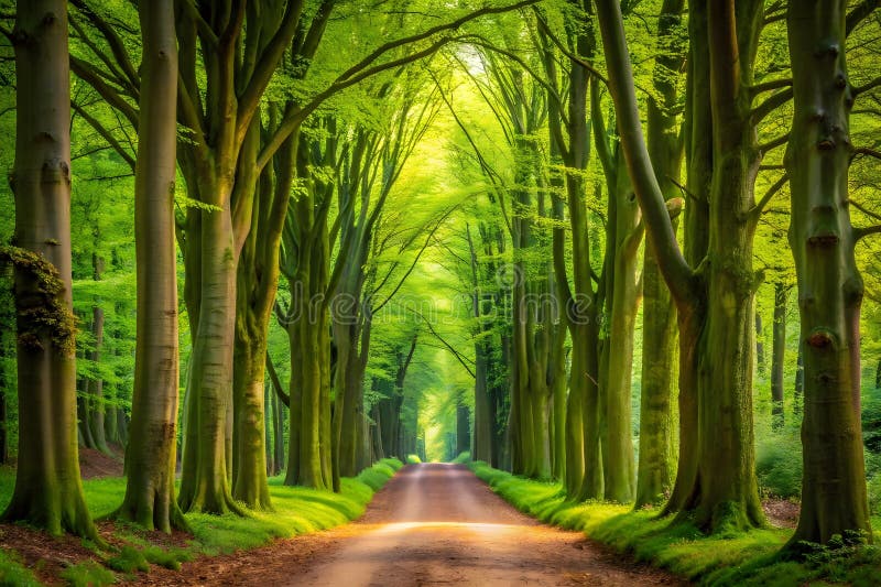 Lush Green Forest Path Leads To a Serene Destination Stock Image ...