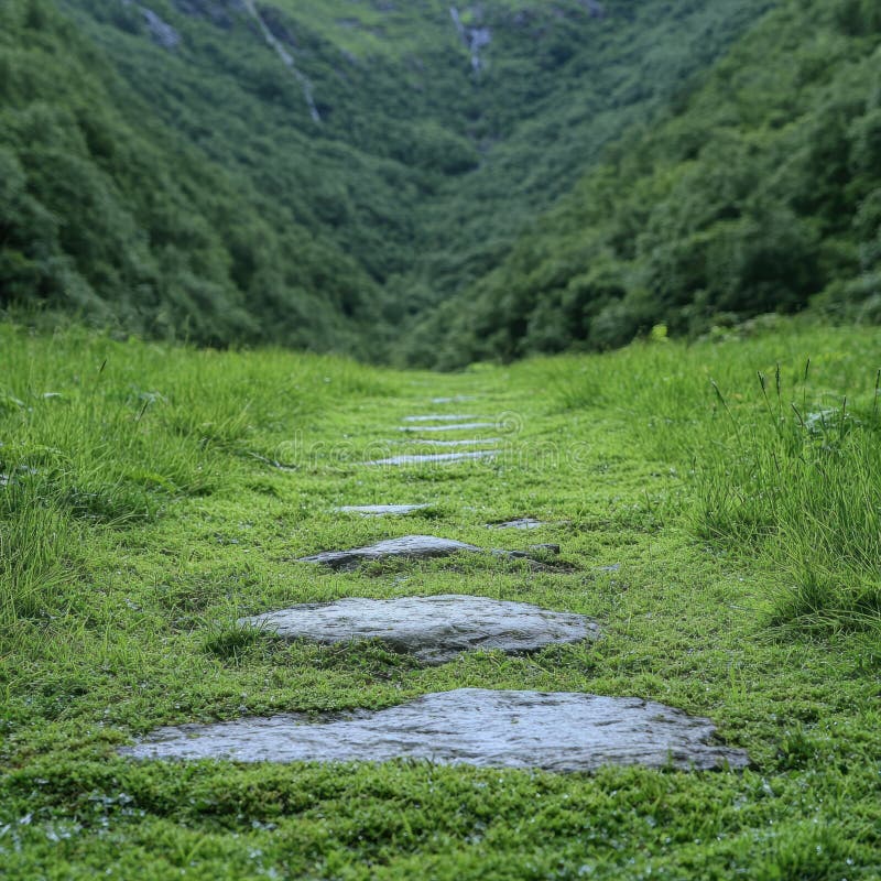 Lush Green Forest Path with Stone Steps Stock Illustration ...