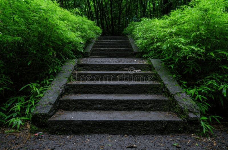 Lush Green Forest Path with Stone Steps Leading Upwards Stock ...