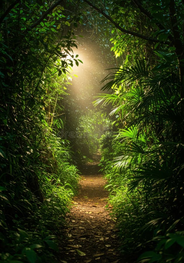 Lush Green Forest Path with Sunlight Stock Image - Image of nature ...