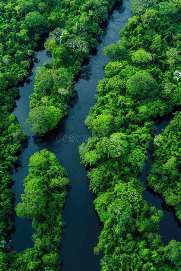 Lush Green Forest with River Stock Photo - Image of woodland, camping ...
