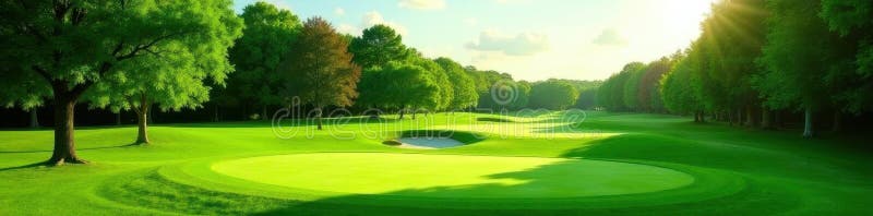 Lush Green Golf Course Fairway, Trees in Background, Putting Green, Sky ...