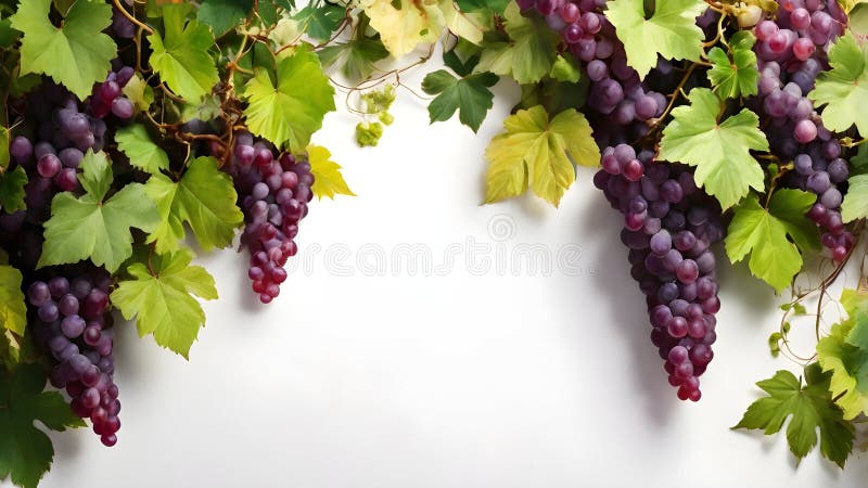 Lush Green Grapevine Leaves Gracefully Lining the Edges, Isolated on a ...