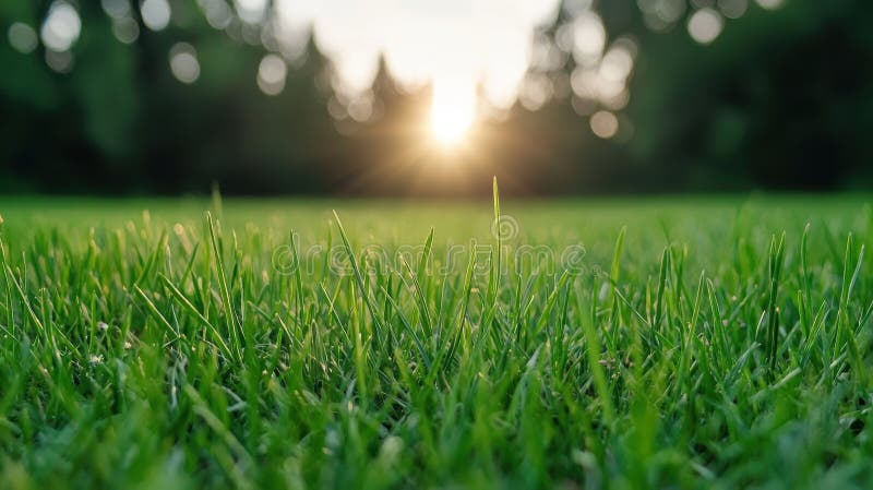 Lush Green Grass Field with Sunlight Stock Illustration - Illustration ...