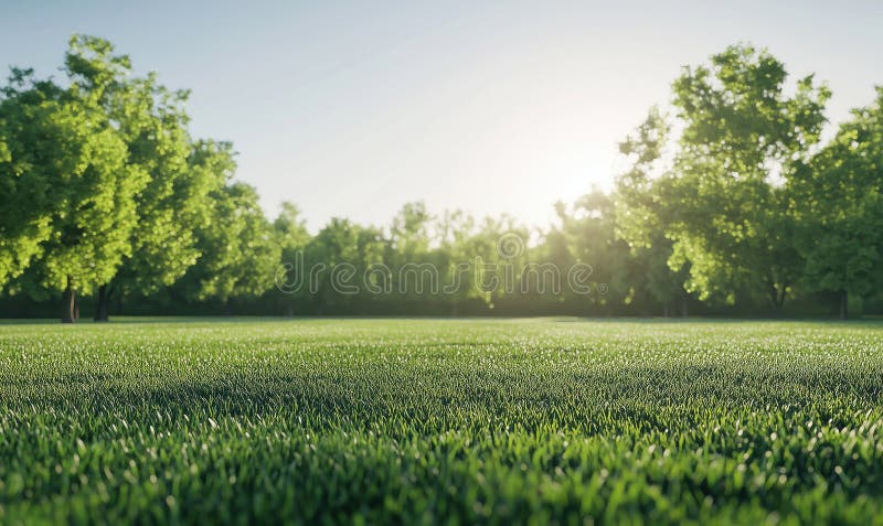 Lush Green Grass Field with Trees Stock Photo - Image of blue, nature ...