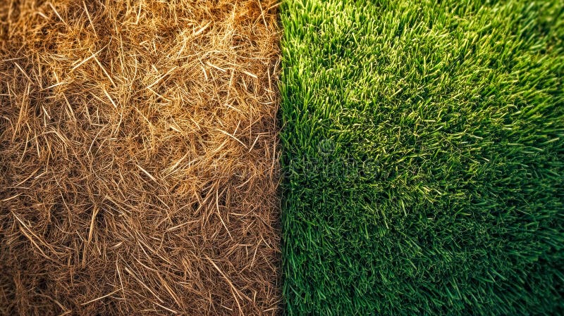 Lush Green Grass Growing Next To Dry Grass Depicting Climate Change and ...