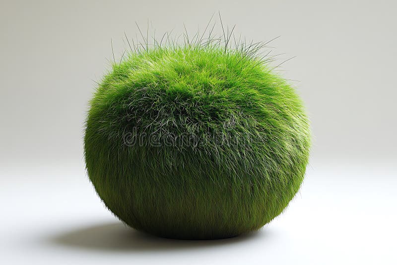 Lush Green Grass Sphere 3D Render of Fluffy Grass Ball on White ...