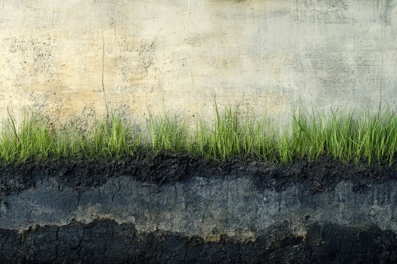 Lush Green Grass Sprouting from Soil with Distinctive Layered Strata ...