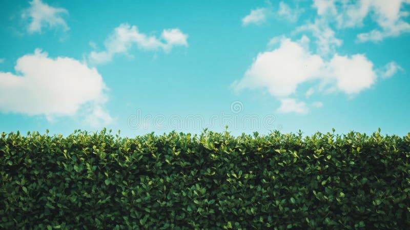 Lush Green Hedge Against a Bright Blue Sky Stock Illustration ...