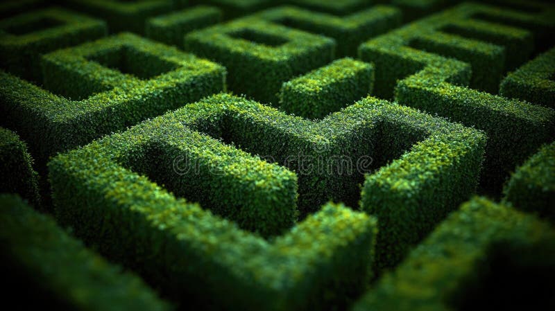 Lush Green Hedge Maze with Geometric Patterns and Shadows Stock Image ...