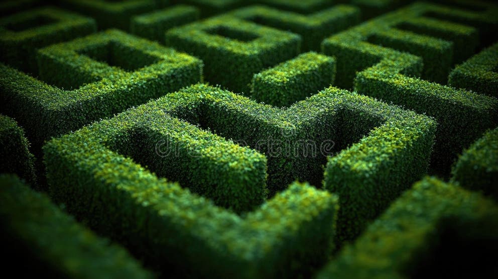 Lush Green Hedge Maze with Geometric Patterns and Shadows Stock Image ...