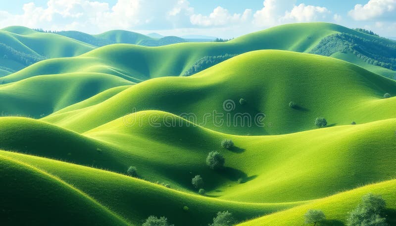 Lush Green Hillside with Trees and Grass Stock Photo - Image of trees ...