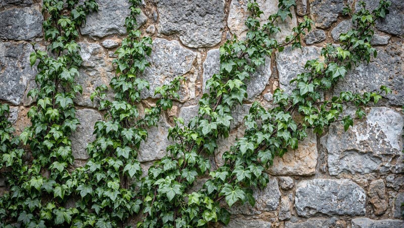 Lush Green Ivy Vines on Weathered Stone Stock Illustration ...
