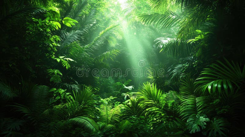 Lush Green Jungle Canopy Sunlight Streaming through. Possible Use Nature Background Stock ...