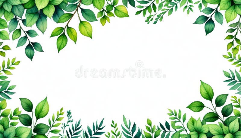 Lush Green Leaf Border Frame with Copy Space for Nature-themed Designs ...
