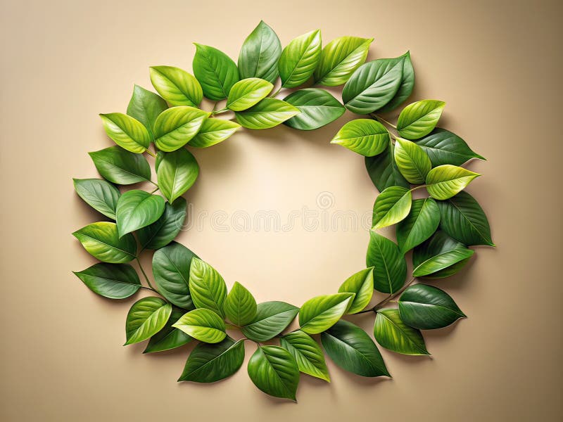 Lush Green Leaf Circle Frame on a Soft Beige Background a Modern ...