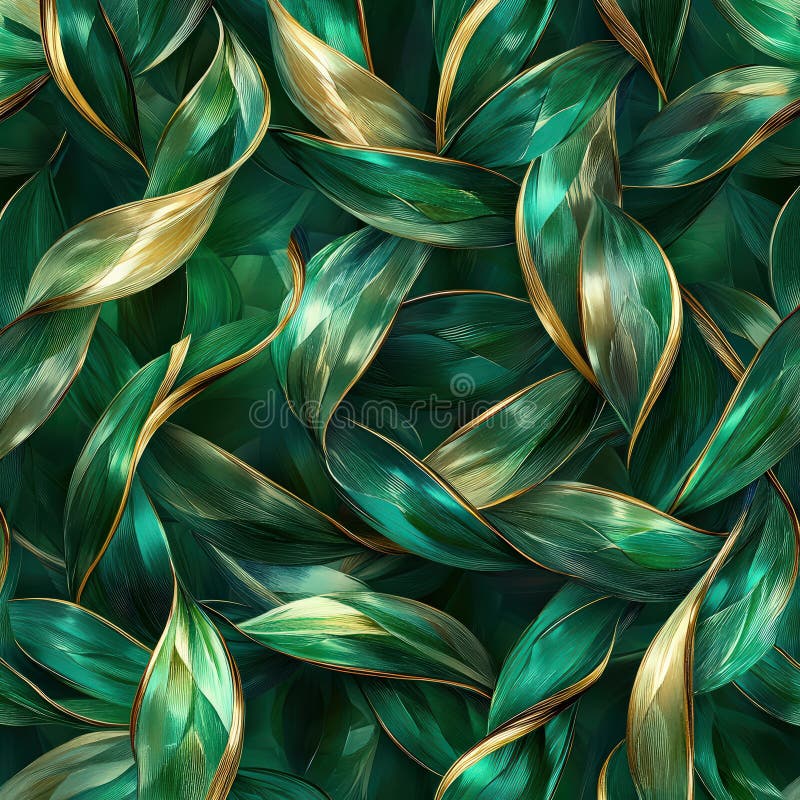 Lush Green Leaf Pattern with Golden Accents for Seamless Design Stock ...