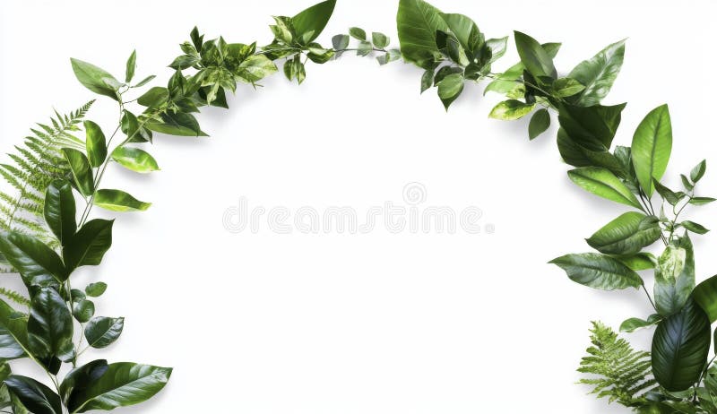 Lush Green Leaf Semicircle Frame on White Background Stock Illustration ...