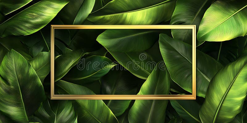 Lush Green Leaves Background with Elegant Frame Stock Illustration ...