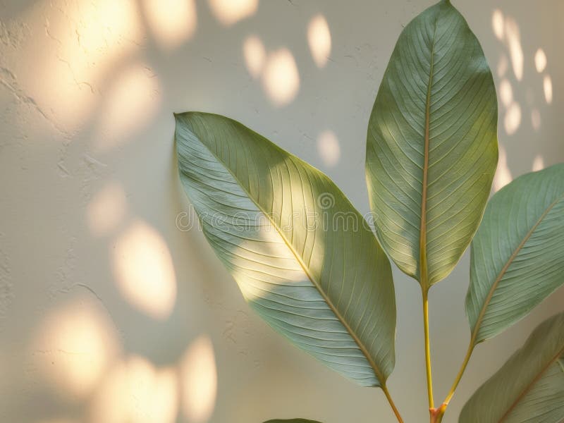 Lush Green Leaves Casting Soft Shadows on Wall with Beautiful Natural ...