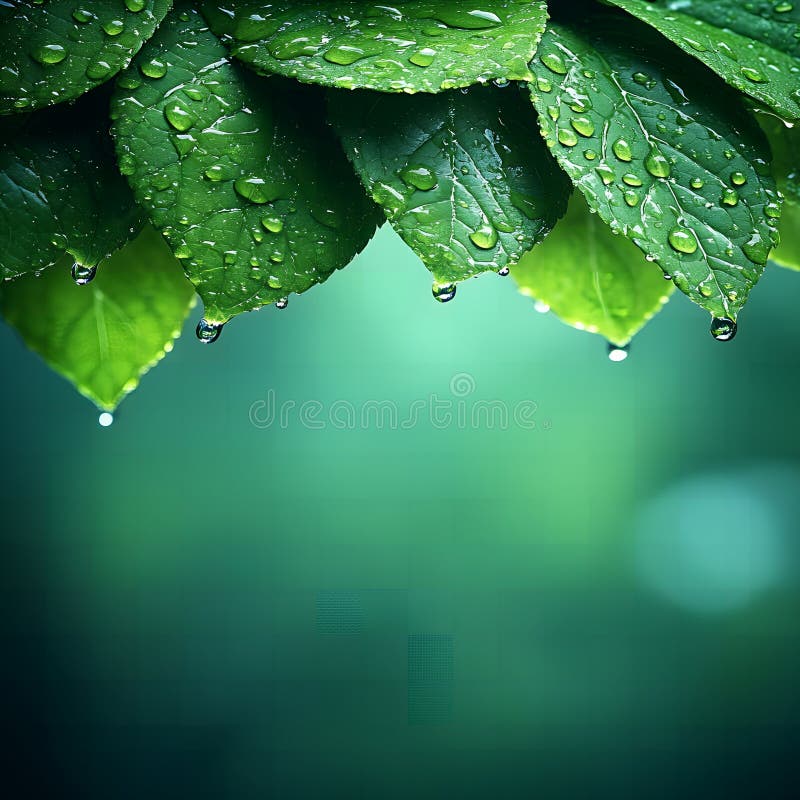 Lush Green Leaves with Dew Drops Nature Background Image Fresh Spring ...