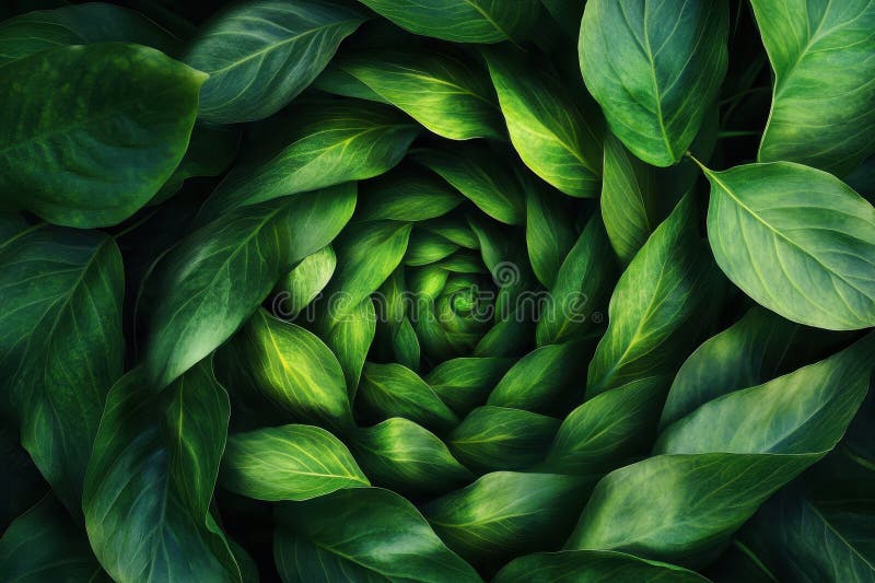 Lush Green Leaves Forming a Spiral Pattern Stock Illustration ...