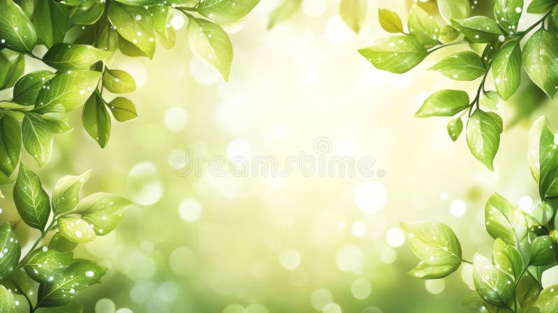 Lush Green Leaves Frame Bright Sunny Background Stock Illustration ...