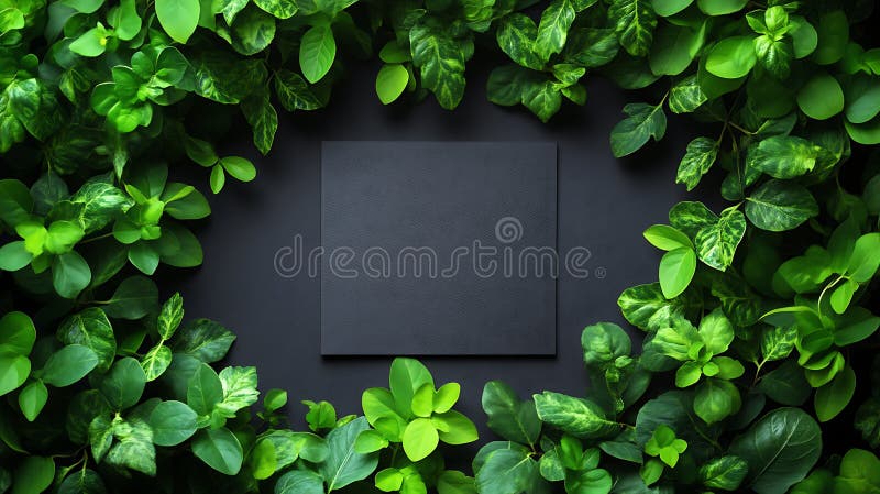 Lush Green Leaves Frame a Dark Square Background Stock Illustration ...