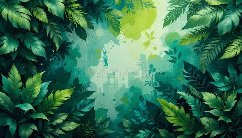 Lush Green Leaves Frame a Mystical City Hidden Deep within the Jungle ...
