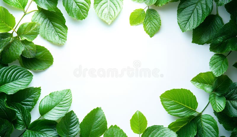 Lush Green Leaves Frame Natural White Background Botanical Spring ...