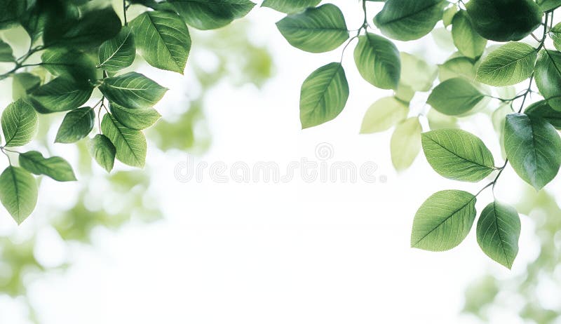 Lush Green Leaves Frame White Background Nature Spring Summer Greenery ...