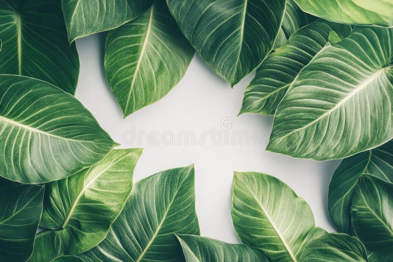 Lush Green Leaves Frame a White Background Stock Illustration ...