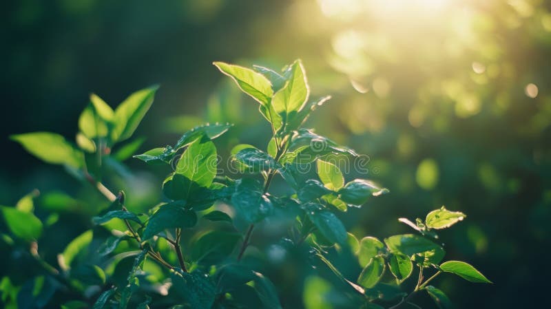 Lush Green Leaves in Morning Sunlight Stock Illustration - Illustration ...