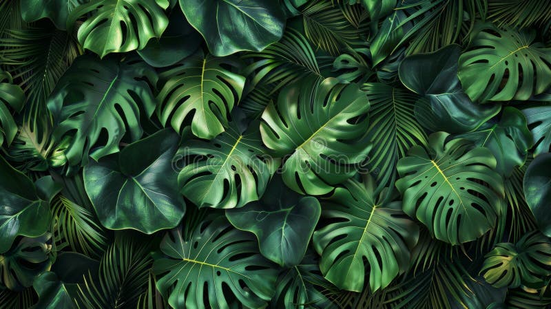 Lush Green Monstera Leaves Pattern for Natural Backgrounds Stock Image ...
