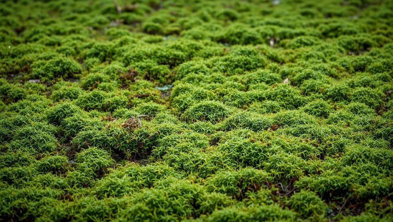 Lush Green Moss Carpet with Velvety Texture and Dewy Sheen Stock ...
