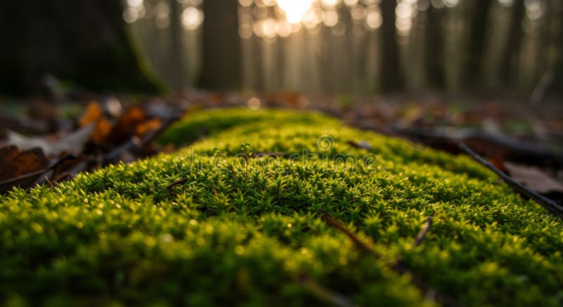 Lush Green Moss in Forest Sunlight Stock Illustration - Illustration of ...
