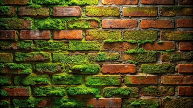 Lush Green Moss Growing on a Rustic Brick Wall Texture. Generative AI ...