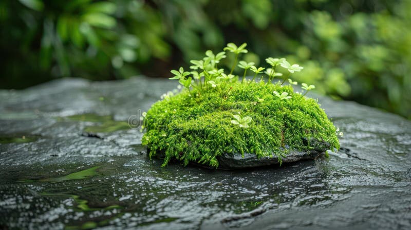 Lush Green Moss Growing on a Smooth, Dark Rock Stock Illustration ...