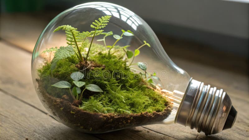 Small Ecosystem Growing Inside a Light Bulb Promoting Green Energy and ...