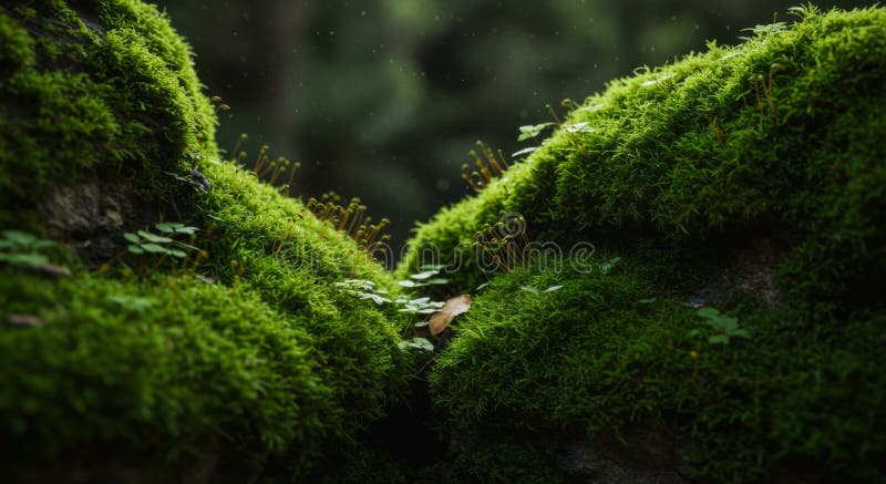 Lush Green Moss Texture on Rocks in Dark Forest Stock Illustration ...