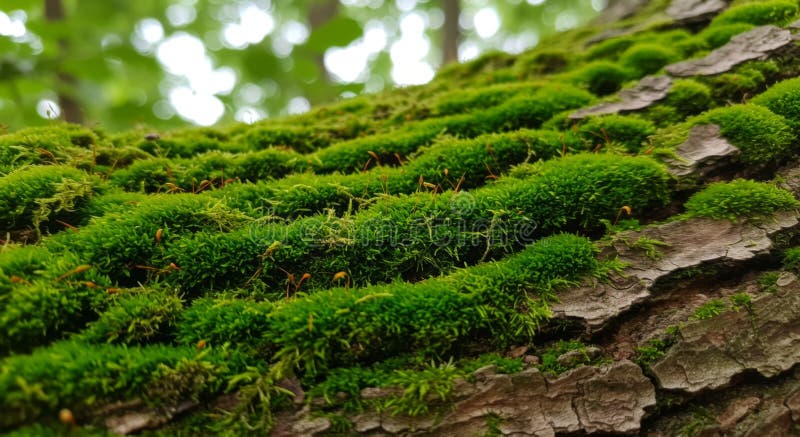 Lush Green Moss on Tree Bark Texture Stock Illustration - Illustration ...