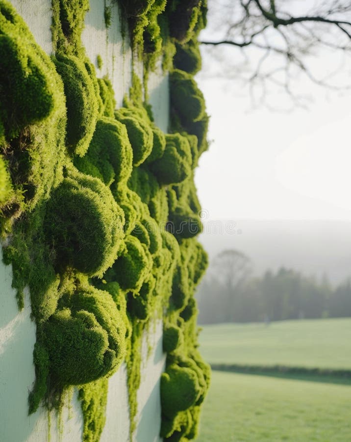 Lush Green Mossy Wall in Tranquil Landscape. Stock Photo - Image of ...