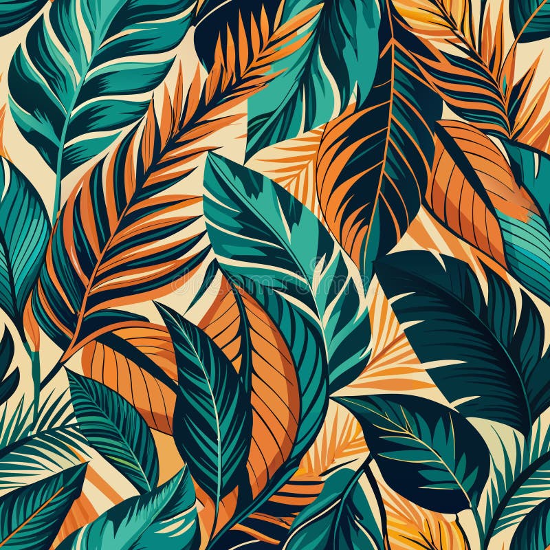 Lush Green and Orange Leaf Motif with a Modern Twist Stock Vector ...