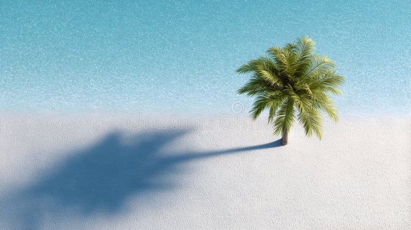 Lush Green Palm Tree Stands Alone on a Pristine Sandy Beach, Casting a ...